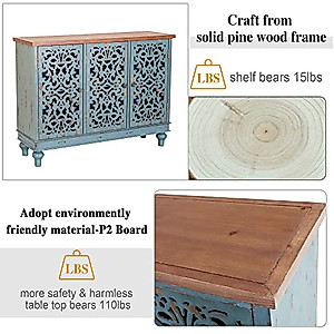 PHI VILLA Accent Cabinet with Doors - Farmhouse Credenza Cabinet for Living Room, Sideboard Buffet Cabinet with Storage Blue
