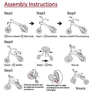 Ancaixin 3 in 1 Toddler Tricycles for 2-5 Years Old Boys and Girls with Detachable Pedal and Bell | Foldable Baby Balance Bike Riding Toys for Kids | Infant Birthday New Year Red