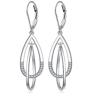 Teardrop Dangle Drop Leverback Earrings Cubic Zirconia CZ Lever Back Tear Drop Earingings Sterling Silver Jewelry for Women