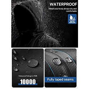 FREE SOLDIER Men's Waterproof Ski Jacket Fleece Lined Warm Winter Snow Coat with Hood Fully Taped Seams(Black,XXL)