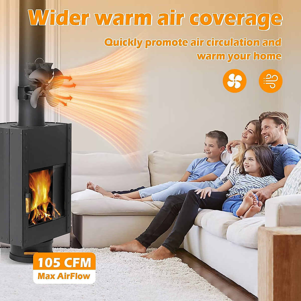 DTNESS Magnetic 4 Blades Heat Powered Stove Fan, Wood Stove Fan with Thermometer and Adjustable Clip, Silent Chimney Fireplace Fan, Hanging Log Burner Stove Fan