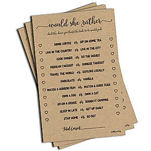 All Ewired Up Would She Rather Game - Kraft (50-sheets) Rustic Bridal Wedding Shower or Bachelorette Party Game, Printed Engagement Rehearsal (Large Size Sheets)