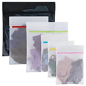 Zippered Mesh Laundry Bag - Various Sizes, Durable Breathable Material, Color Coding, Secure Zipper Closure (Set of 6)
