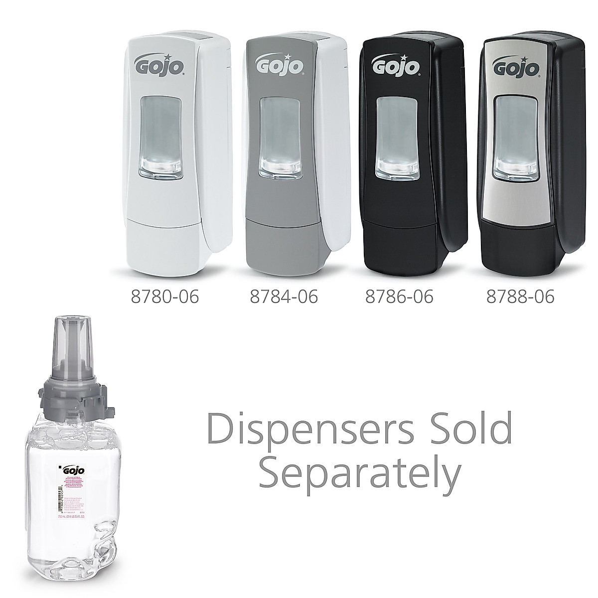 GOJO Clear & Mild Foam Handwash, EcoLogo Certified, 700 mL Hand Soap Refill ADX-7 Push-Style Dispenser (Pack of 4) - 8711-04