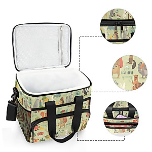ALAZA Camping Animals Jungle Fox Bear Rabbit Large Cooler Insulated Picnic Bag Lunch Box for Adult Men Women