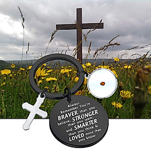 Faith Mustard seed Keychain Always Remember You’re Braver Than You Believe Keychain Inspirtaional Jewelry Gifts (black)
