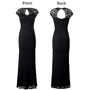 VFSHOW Womens Black Floral Lace Sweetheart Neckline Keyhole Back High Split Formal Evening Wedding Prom Party Maxi Long Dress 3780 BLK BLK XL