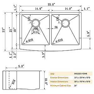 33 Inch Double Bowl Farmhouse Sink Workstation-Bokaiya 33x22 Stainless Steel Double Bowl Kitchen Sink Apron Front Sink 16 Gauge Deep 50/50 Low Divide Farm Sink with Cutting Board