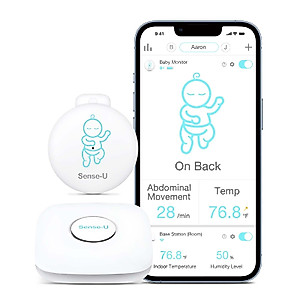 Sense-U Smart Baby Monitor 3 (Long Range & FSA/HSA Approved) - Tracks Abdominal Movement, Rollover, Sleeping Position, Temperature with Real-time Alerts from Anywhere (Green)