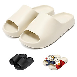 Doranolds Foam Slides For Women And Men Extremely Comfy Platform Thick Sole Beach Platform Slide Sandals Cream 10.5 Women/9.5 Men