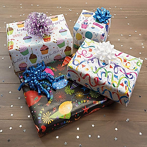 Happy Birthday Confetti Jumbo Rolled Gift Wrap - 23 Inches x 32 Feet (61 Square Feet Total), Peek-Proof, For Birthdays, Graduations, Baby Showers and More