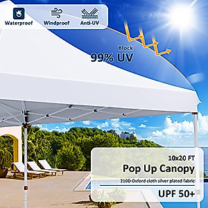 COBIZI 10x20ft Pop Up Canopy Tent with 6 Removable Sidewalls, Easy Up Commercial Canopy, Waterproof and UV50+ Gazebo with Portable Bag, Adjustable Leg Heights,Party Tents for Parties