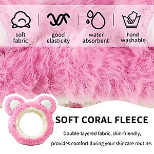 WHAVEL 2PCS Spa Headbands, Cute Bear Ears Makeup Skincare Face Wash Headbands (Pink, Rose)