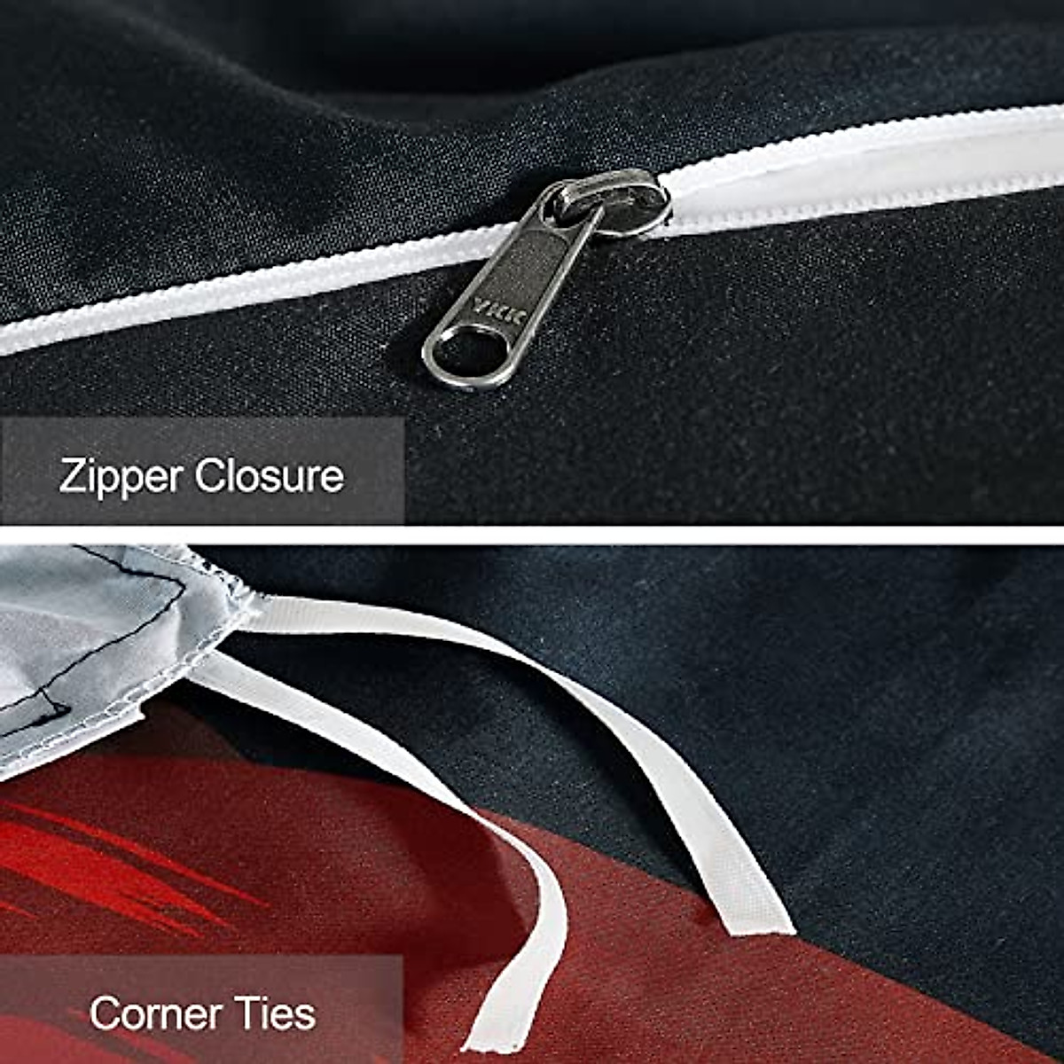 WRENSONGE Floral Duvet Cover King Size, 3 Pcs Black Red Flowers and Leaves Printed Comforter Cover with Zipper Corner Ties, Microfiber Duvet Cover Bedding Set for All Season, Soft, Breathable, Durable