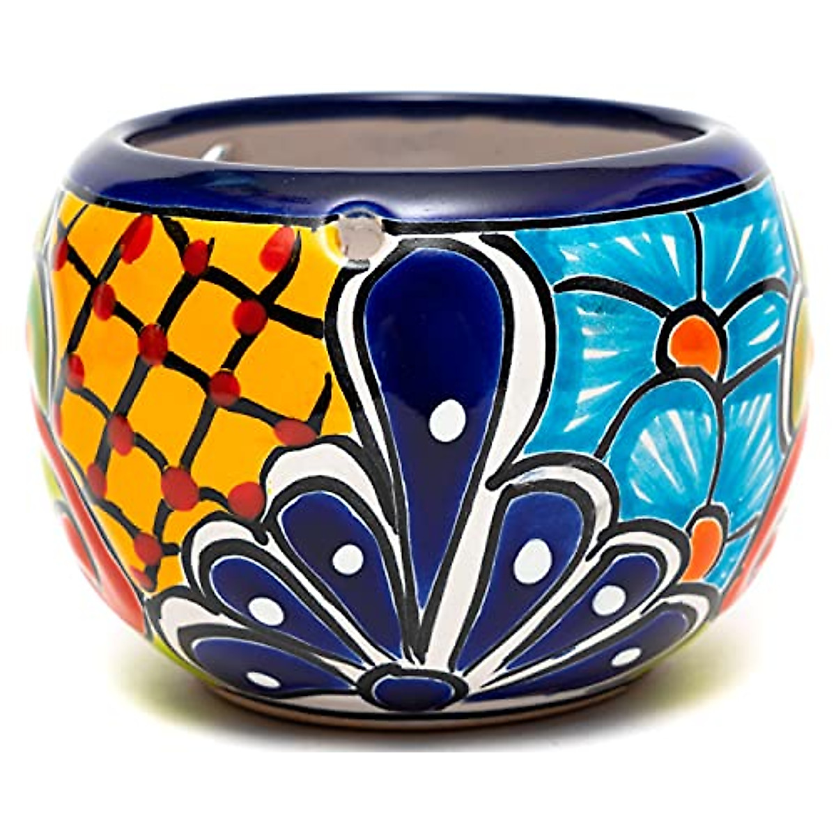 Enchanted Talavera Ceramic Succulent Pot Small Flower Planter Cactus Bonsai Pot W/Drainage & Hanging Holes Home Garden Office Desk Décor Gift (Small 4.5" x 4", Cobalt)