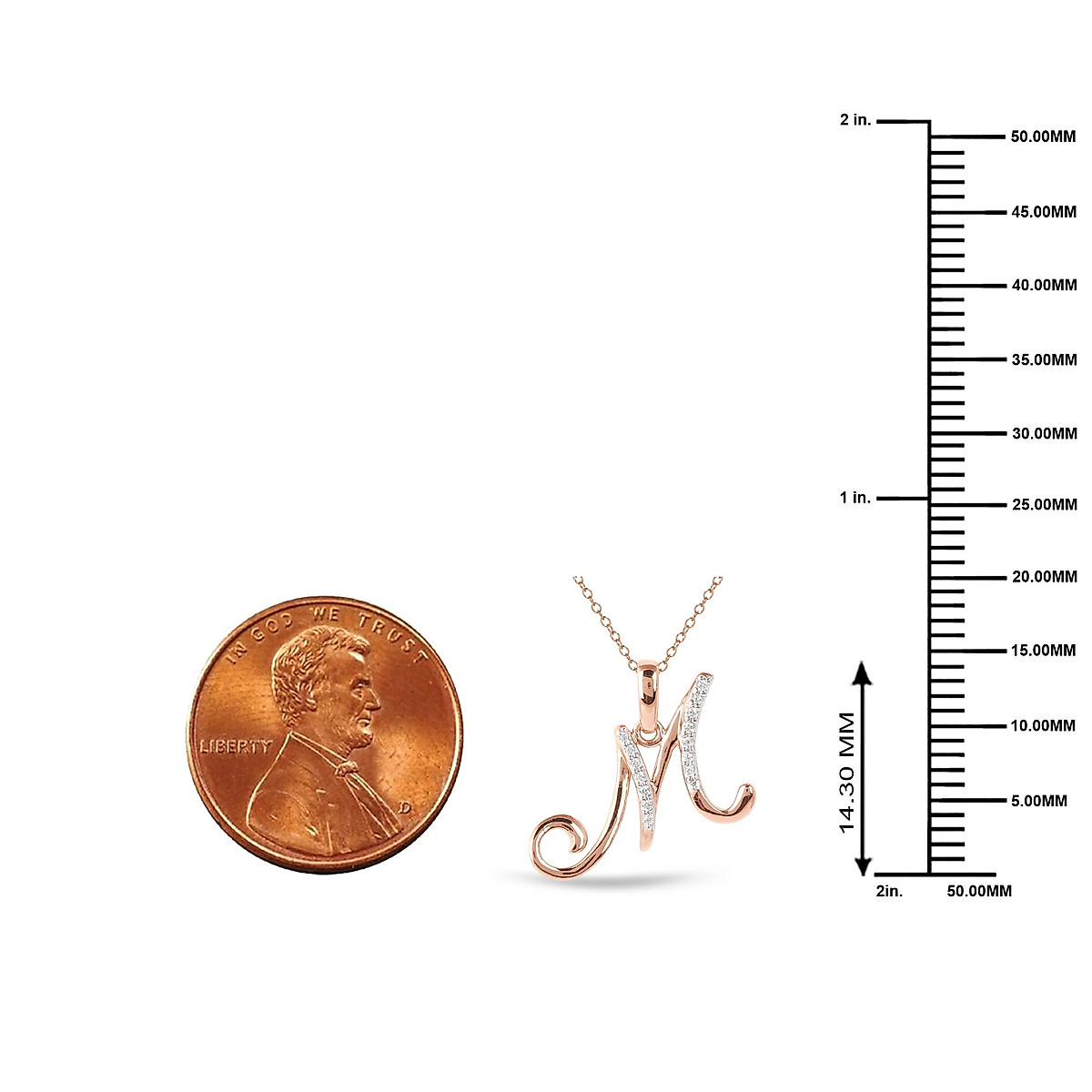 DZON Sterling Silver 1/20Ct TDW Diamond Studded Initial Charms Alphabet Name Letter M Pendant Necklace for Women(I-J,I2)