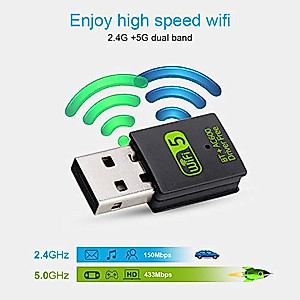 USB WiFi Bluetooth Adapter, 600Mbps Dual Band 2.4/5Ghz Wireless Network External Receiver, Mini WiFi Dongle for PC/Laptop/Desktop