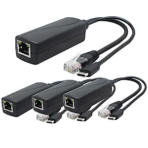 ANVISION 4-Pack 5V Gigabit PoE Splitter, USB Type C, 48V to 5V 2.4A Adaper, IEEE 802.3af Compliant
