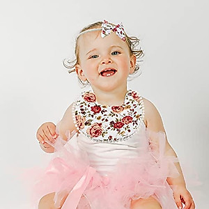 KIDOCHEESE Baby Bibs for Girls Reversible Boho Double-Deck Cotton Drooling Bibs with Nylon Headband Set (SET-02)