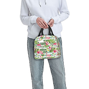 Flamingo Tropical Flowers Reusable Insulated Lunch Bag For Women Men Waterproof Tote Lunch Box Thermal Cooler Lunch Tote Bag For Work Office Travel Picnic