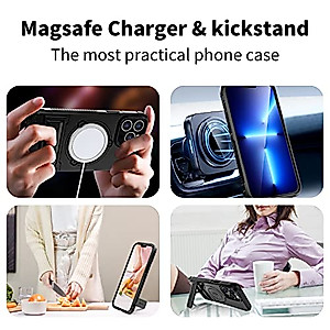 BIBERCAS iPhone 13 Pro Max Magsafe Case, Magnetic case 13 pro max with 3 Stand Way Kickstand,Support Wireless Charging,Military Grade Full Cover Protection, Iphone MagSafe Case for Men & Women (Black)