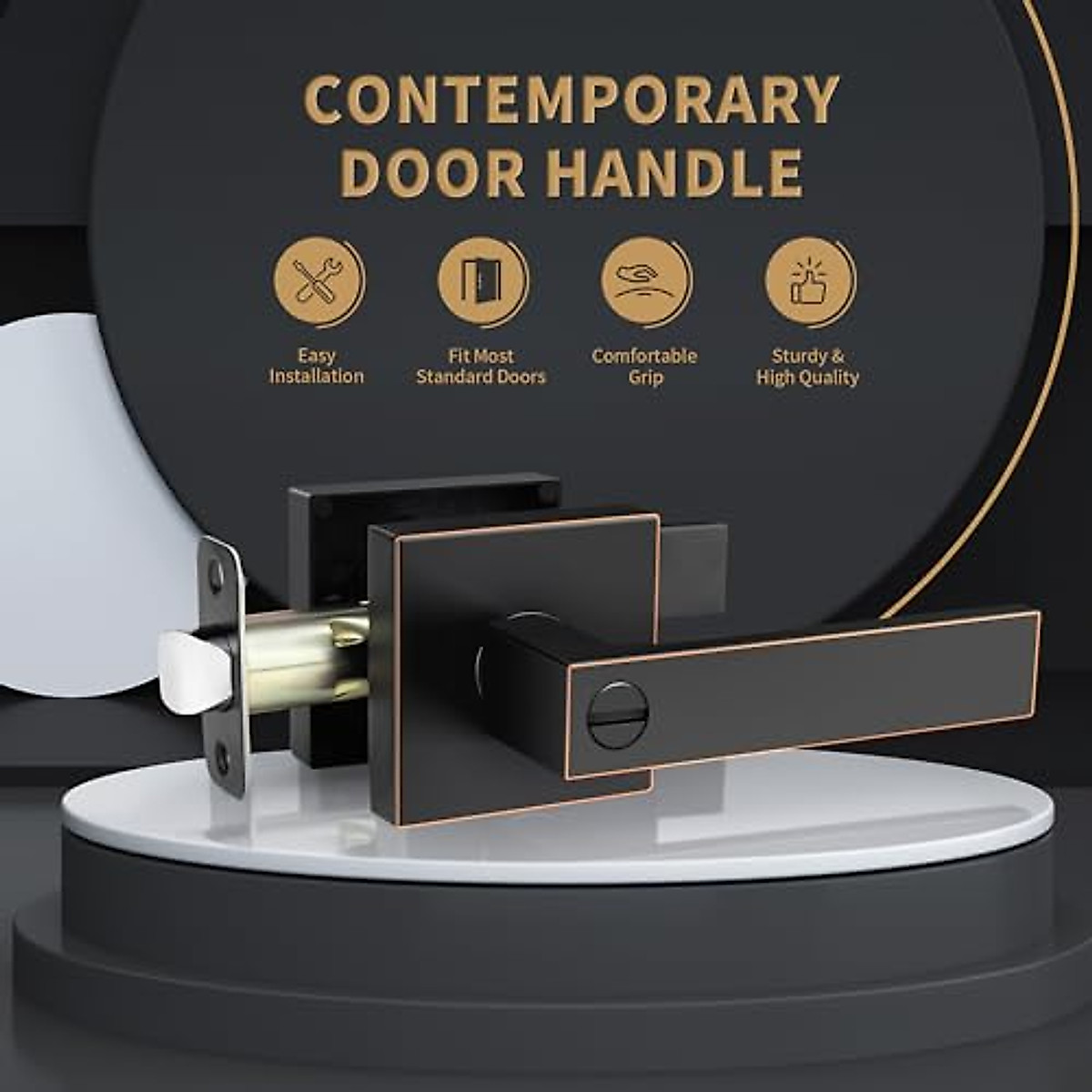 Gaurqiah Oil Rubbed Bronze Privacy Door Handle, Heavy Duty Door Lever,Reversible Square Door Lever for Bathroom,1 Pack（2.2lbs）