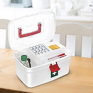 Milton Medical Box, First Aid Empty Medicine Storage Box | Organizer | Attached Handle | Family Emergency Kit | Detachable Tray | Easily Accessible with a Transparent Lockable Lid | White