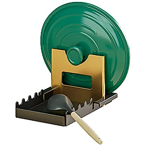 Dr.DJ Spoon Rest Pot Lids Holder, Pot Pan Lid Organizer Stand Heavy Duty, Cutting Board Rack Chopping Board Organizer Stand Spoon Rest w Drip Tray Kitchen Countertop, Stainless (Black)