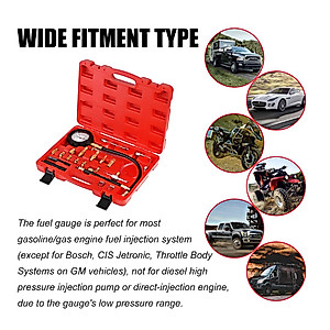 JIFETOR Fuel Injection Pump Pressure Tester Gauge Kit, Car Gasoline Gas Fuel Oil Injector Test Manometer Tool Set 0-140PSI, Universal for Auto Truck SUV Motorcycle ATV RV