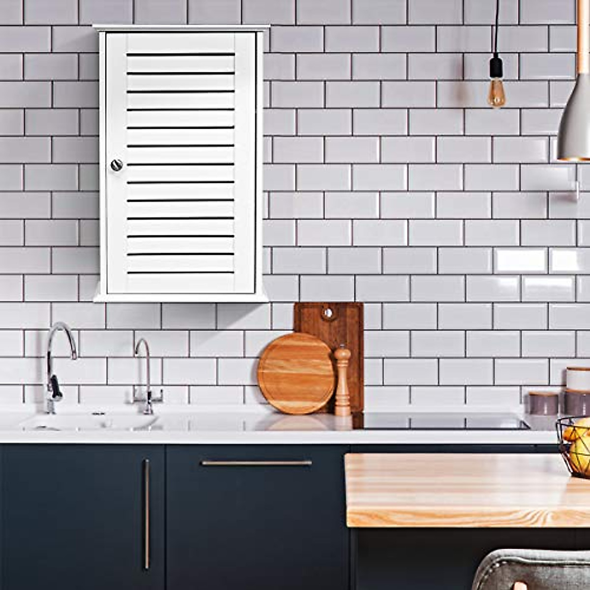 GLACER Medicine Cabinet, Wall Mounted Bathroom Storage Cabinet with Single Louvered Door and Adjustable Shelves, Perfect for Bathroom, Kitchen, Living Room, 14 x 6 x 22 inches (White)