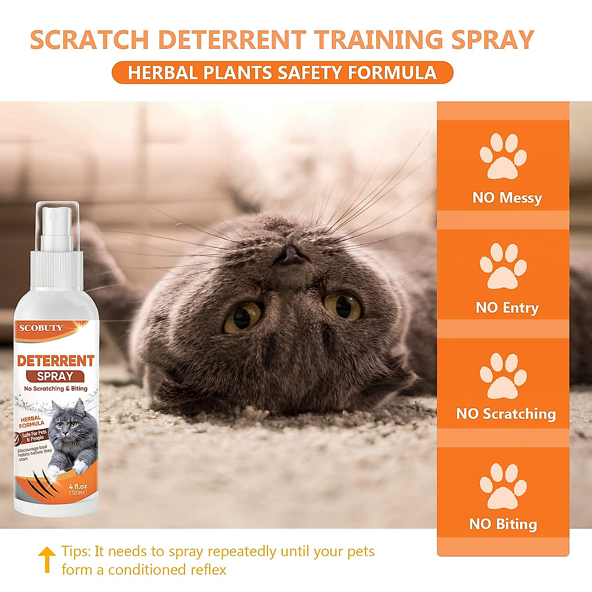 Cat Repellent Indoor, Cat Spray Deterrent, All Natural Bitter Dog Repellent Spray,Natural Effective Prevent Scratching Stay Away from Restricted Areas for Pet Behavior Training Indoor and Outdoor Use