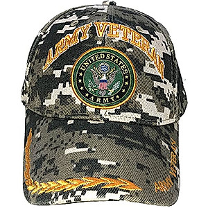 U.S. Army Baseball Caps Hats Military Apparel | Retired Veteran | 3D Embroidered | Adjustable (Camo Veteran with Emblem)