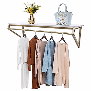 LYNICESHOP Clothes Rack with Top Shelf, Industrial Pipe Wall Mounted Garment Rack, Space-Saving Display Hanging Clothes Rack, Heavy Duty Detachable Multi-Purpose Hanging Rod for Closet Storage