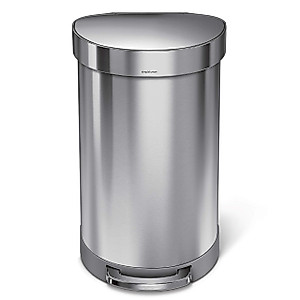 simplehuman 45 Liter/ 12 Gallon Semi-Round Hands-Free Step Trash Can, Brushed