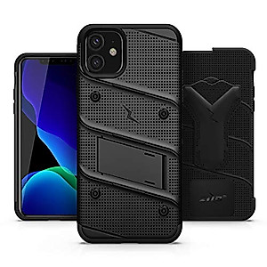 ZIZO Bolt Series iPhone 11 Case - Heavy-Duty Military-Grade Drop Protection w/Kickstand Included Belt Clip Holster Tempered Glass Lanyard - Black