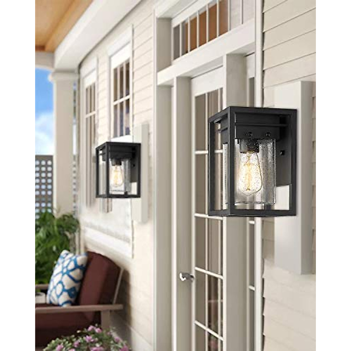 Osimir Outdoor Wall Sconce 2 Pack, Modern 1-Light Outdoor Wall Lighting Fixtures in Black Finish with Bubble Glass Lamp Shade, Outdoor Patio Porch Wall Mount Light 2103-1W-2PK
