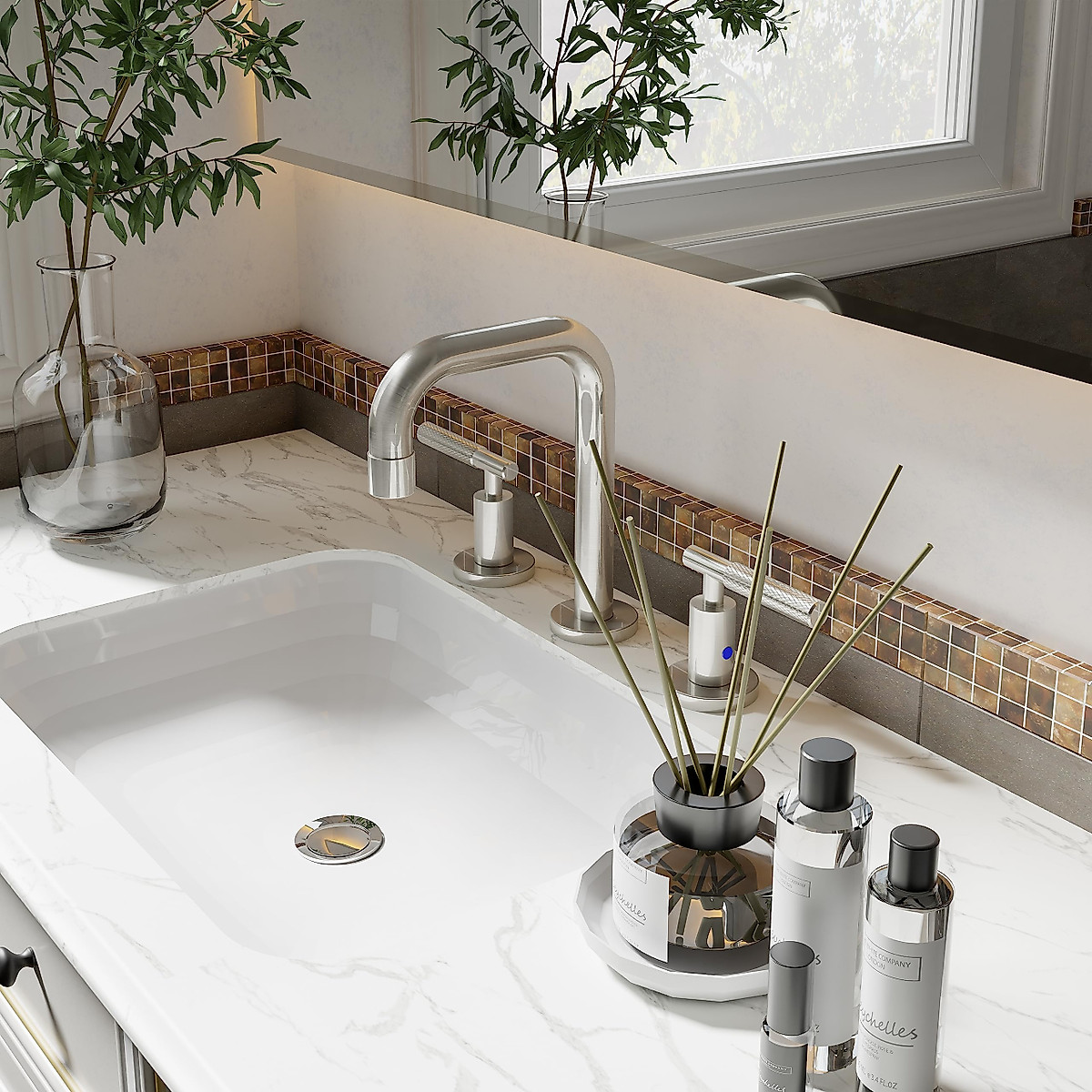 KPAIDA Bathroom Faucets, 3 Hole Bathroom Sink Faucet Brushed Nickel 8 inch Widespread Bathroom Faucet, 2 Handle Faucet for Bathroom Sink Vanity with Pop Up Drain