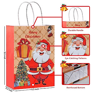 Christmas Gift Bags with Handles,24 Pcs Small Christmas Gift Bags Bulk,4 Designs Xmas Kraft Paper Bags for Christmas Goody Bags, Party Favors (6.3" x 3.2 "x 8.6")