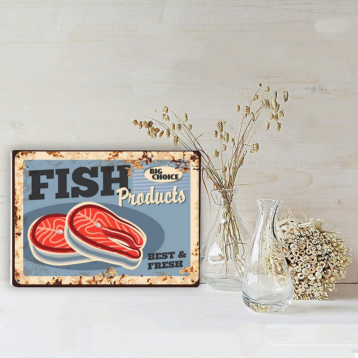 XYHX Iron Sheet Painting-Salmon Fish Rusty Metal Plate (1)(1)-Metal Tin Sign Retro Home Kitchen Office Garden Garage Wall Decor Tin Plaque 8x12inch zs