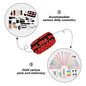 Glaphy Ladybug Polka Dots Red Pencil Case Large Capacity Pencil Pouch Zipper Storage Cosmetic Bag