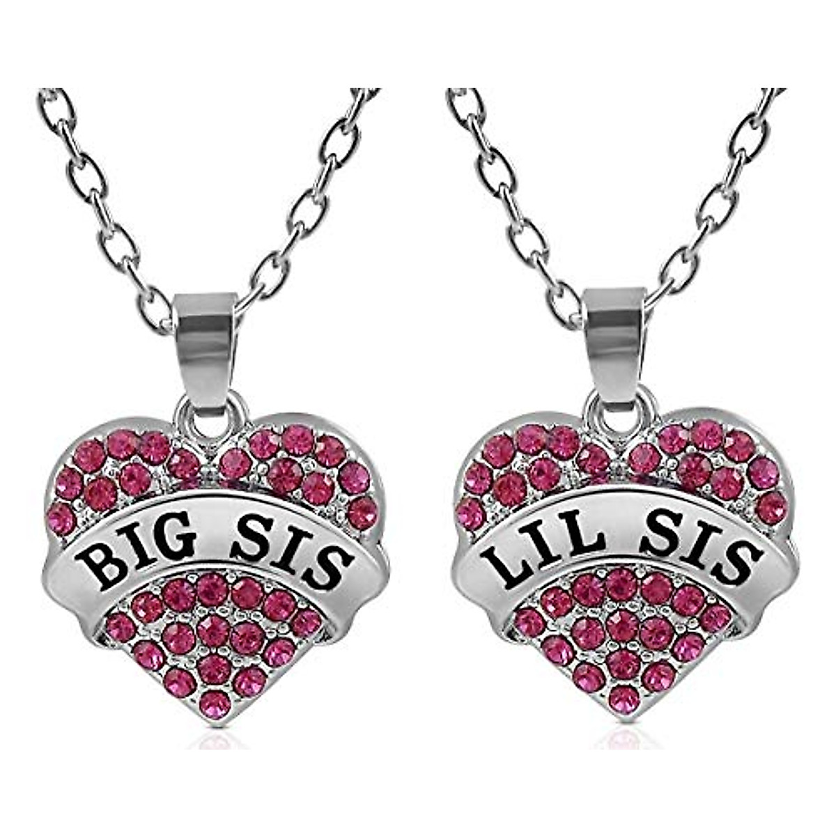 Cute Gifts for Girls, Teens, Tweens, Nieces, Granddaughters, Stocking Stuffer Ideas, Big Sis & Lil Sis Valentine Heart Necklace Set, 2 Sister Necklaces for Teens & Girls, Big & Little Sisters Jewelry Gifts for Twin Girls, Christmas Jewelry Presents (Dark