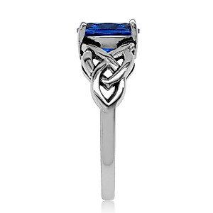 Silvershake Create Blue Sapphire Gemstone 925 Sterling Silver Celtic Knot Weave Solitaire Ring Jewelry September Birthstone Size 11