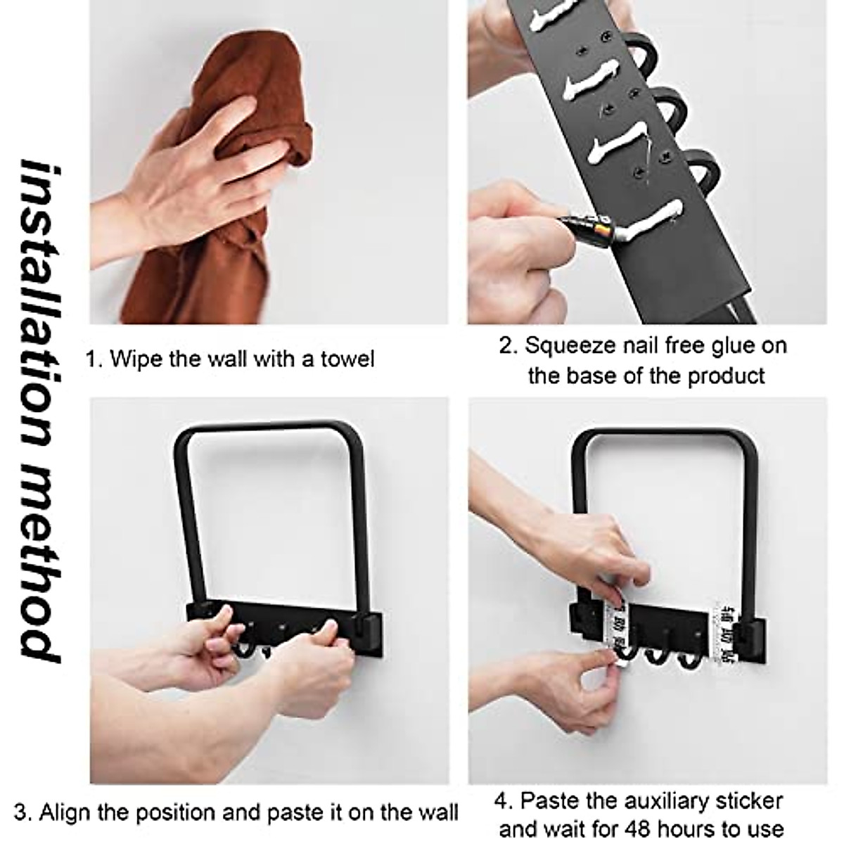 VTOSEN Washbasin Storage Rack, Wall Mounted Clothes Drying Rack, Multifunctional Washbasin Rack Shelf, with Hook for Bathroom Kitchen (Black)