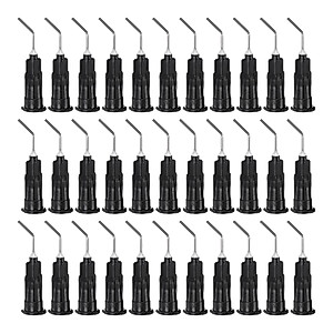 HARFINGTON 100pcs Blunt Tip Dispensing Needles, 20 Gauge 45 Degrees Bent Dispensing Tips 0.4" End Angled Dispenser Needle with Luer Elbow Blunt Needle for Oil or Glue Applicator, Black
