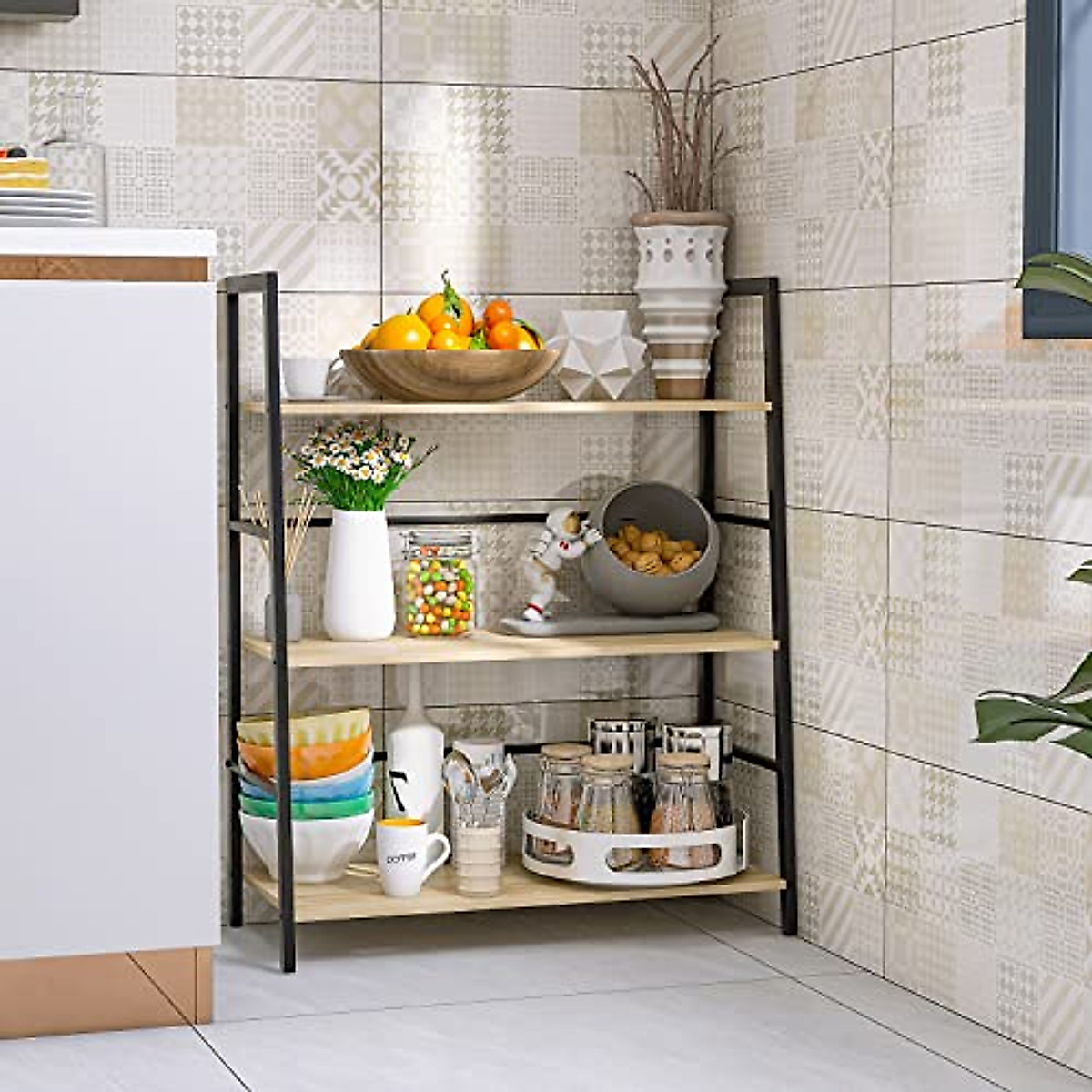 SpringSun 4 Tier Bookshelf Industrial Ladder Shelf Open Display Storage Rack Wood Bookcase with Metal Frame, Freestanding Storage Shelves for Home Office, Living Room, Bedroom, Kitchen