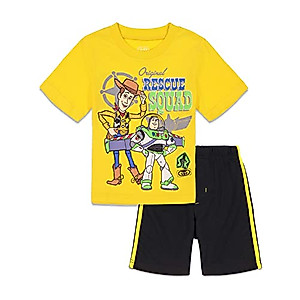 Disney Pixar Toy Story Buzz Lightyear Woody Toddler Boys Athletic T-Shirt and Mesh Shorts Set Yellow 3T
