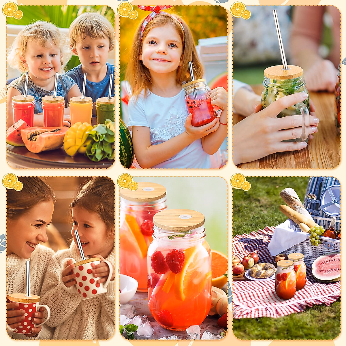 Sieral 70mm Bamboo Jar Lids with Straw Hole for Glass Cups Reusable Wooden Mason Jar Lids for Beer Can Cups 2.76inch Canning Lids with Silicone Ring for Regular Mouth Drinking Jars(30 Pcs)