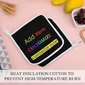 Custom Pot Holders Sets, Personalized Potholders Add Your Picture Logo Text Kitchen Oven Hot Pads Potholder Coaster Heat Resistant with Hanging Loop