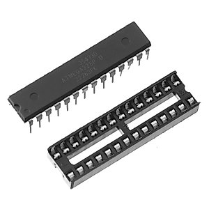 Bridgold 1pcs ATMEGA328P-PU(Includes 28P IC Base) 8-bit Microcontroller,4/8/16/32K Bytes in-System Programmable Flash,DIP-28.