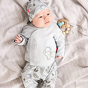 Magnetic Me 100% Organic Cotton Magnetic Kimono Baby Clothing Outfit 3-Piece Set Shirt, Footed Pants, Hat Ellie Go Lucky Blue 0-3 Months